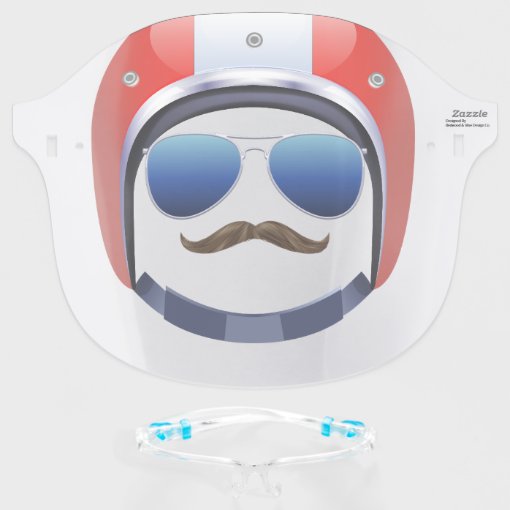 Red Motorcycle Helmet, Sunglasses & Mustache Face Shield | Zazzle