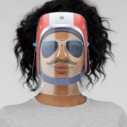 Red Motorcycle Helmet, Sunglasses & Mustache Face Shield | Zazzle