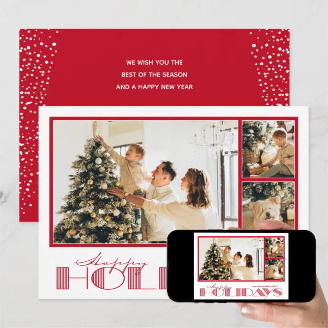 Red Multiple Photo Happy Holiday Card | Zazzle