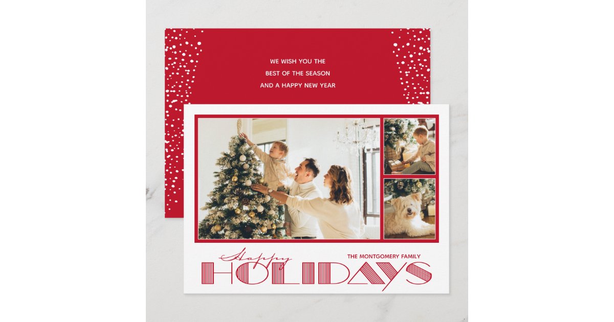Red Multiple Photo Happy Holiday Card | Zazzle