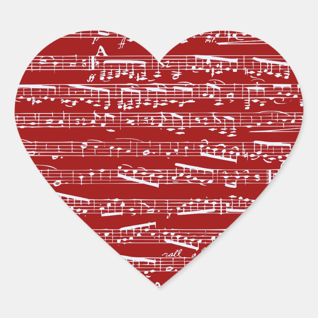 Red music notes heart sticker | Zazzle