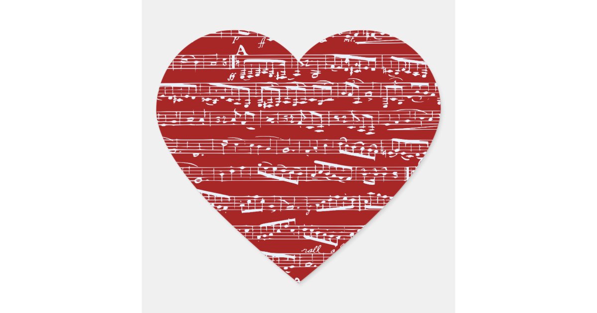 Red music notes heart sticker | Zazzle