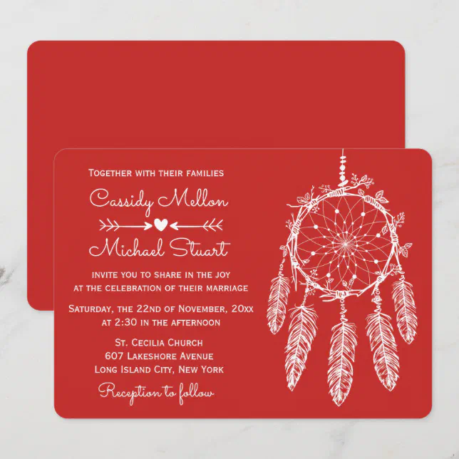 Red Native American Dream Catcher Boho Wedding Invitation | Zazzle