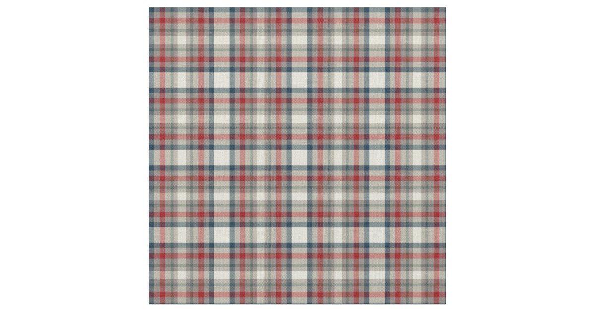 Red, Navy Blue, and Grey Plaid Fabric | Zazzle