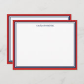 Red & Navy Blue Borders Add Your Name Note Card | Zazzle