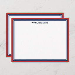 Red & Navy Blue Borders Add Your Name Note Card | Zazzle