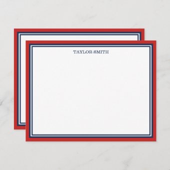Red & Navy Blue Borders Add Your Name Note Card | Zazzle