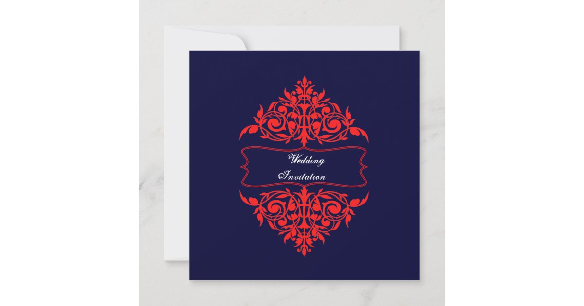 Red Navy Blue Ornate Stylish Invitations | Zazzle