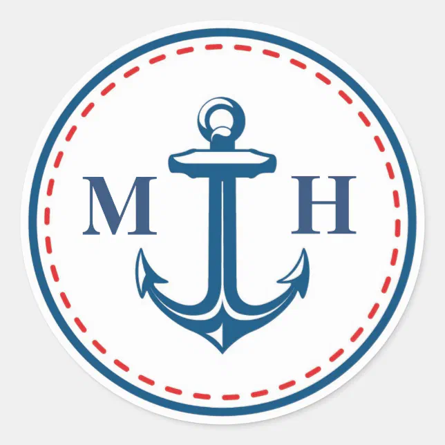 Red/Navy Monogram Nautical Theme Envelope Seals | Zazzle