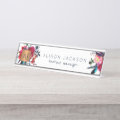 Red navy watercolor floral gold copper monogrammed desk name plate | Zazzle