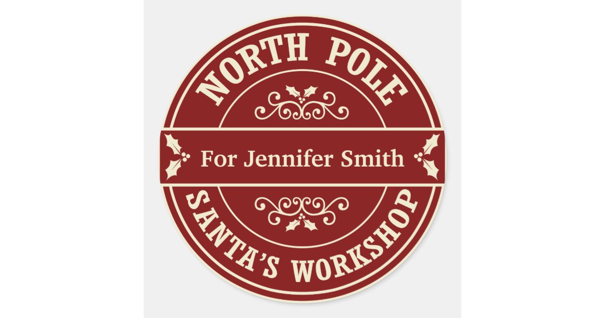 Red North Pole Christmas delivery gift sticker | Zazzle