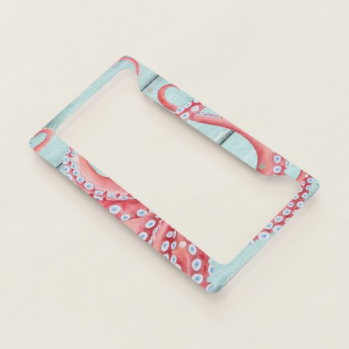 Red Octopus Teal Boards Chic License Plate Frame | Zazzle