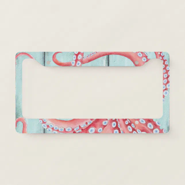 Red Octopus Teal Boards Chic License Plate Frame | Zazzle