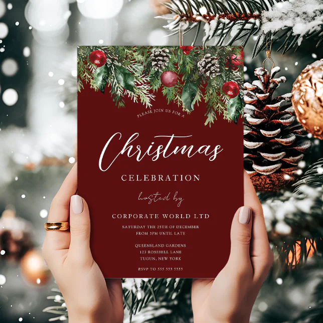 Red Office Corporate Christmas Party Celebration Invitation | Zazzle