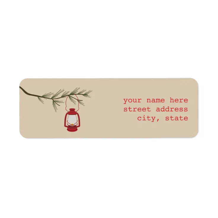 Red Oil Lantern Evergreen Tree Address Label | Zazzle
