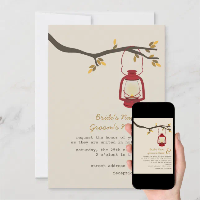 Red Oil Lantern Wilderness / Camping Fall Wedding Invitation | Zazzle