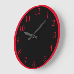 Red on Black Large Clock | Zazzle