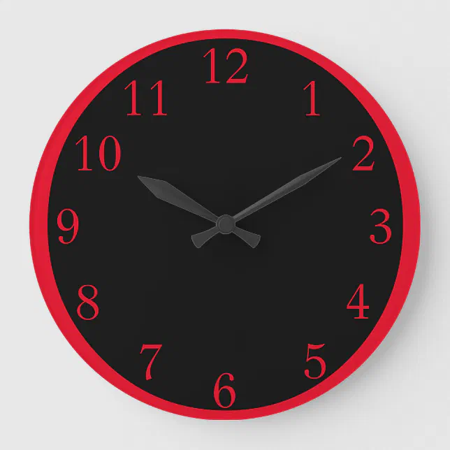Red on Black Large Clock | Zazzle