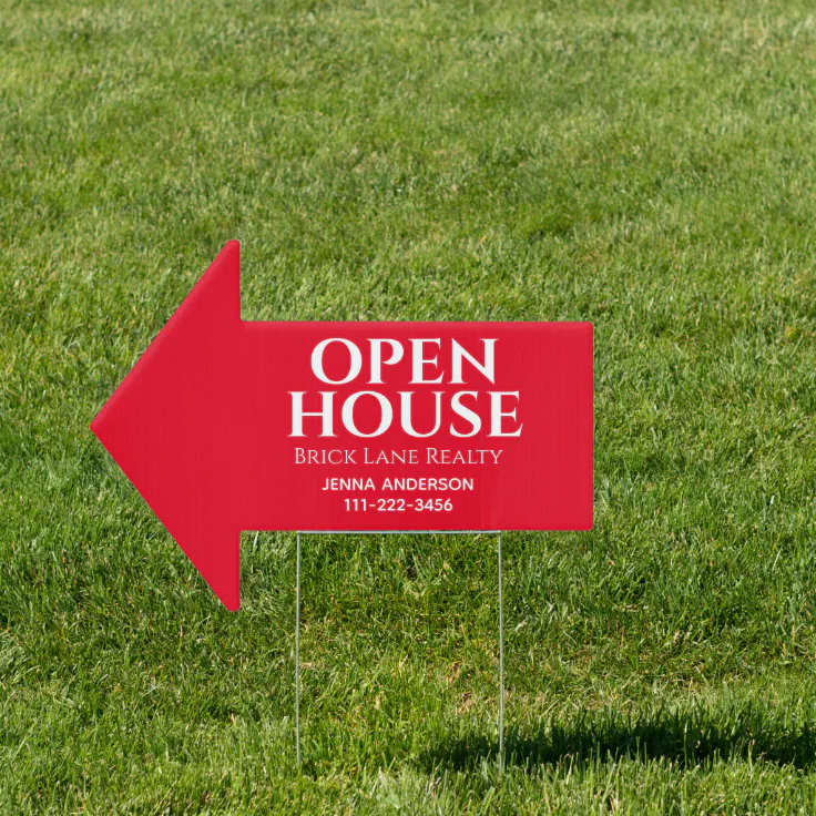 Red Open House Contact Info Arrow Sign | Zazzle