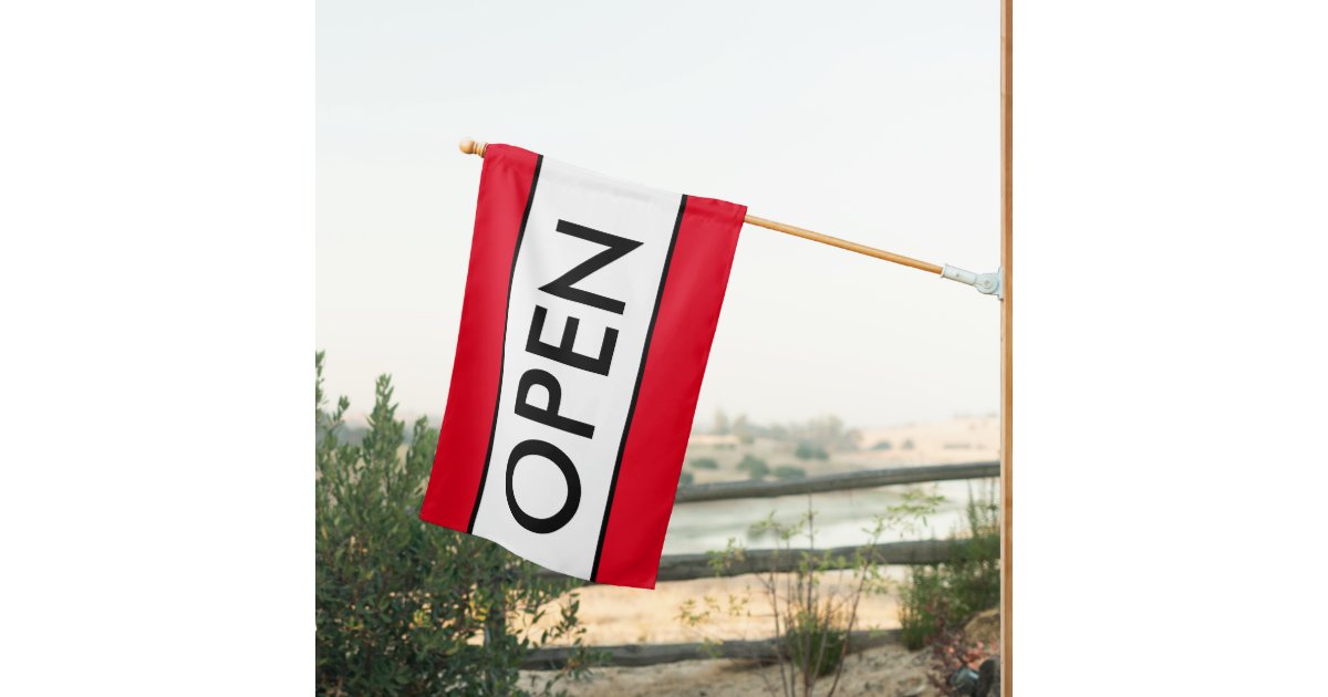 Red Open Sign for Business Flag | Zazzle