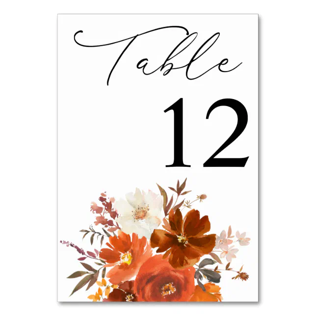 Red & Orange Fall Floral Table Number | Zazzle
