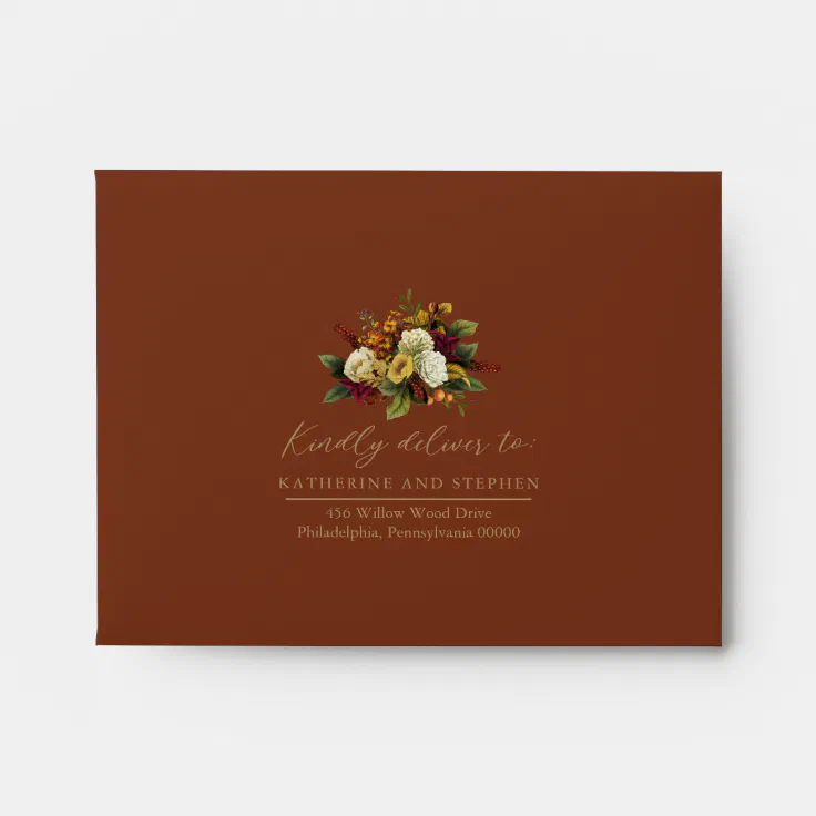 Red | Orange Floral Bouquet Wedding RSVP Return Envelope | Zazzle