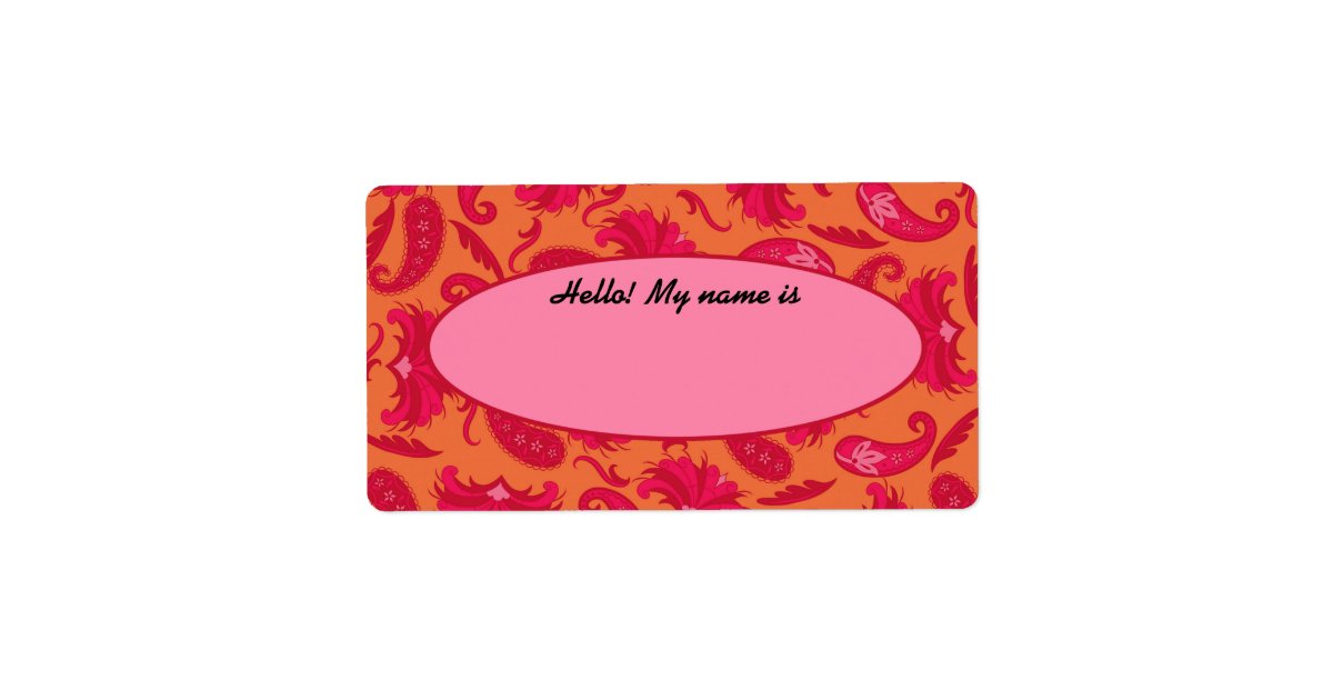 Red & Orange Paisley Name Tag Label | Zazzle