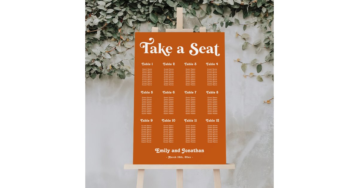Red Orange Retro Disco Wedding Seating Chart Foam Board | Zazzle