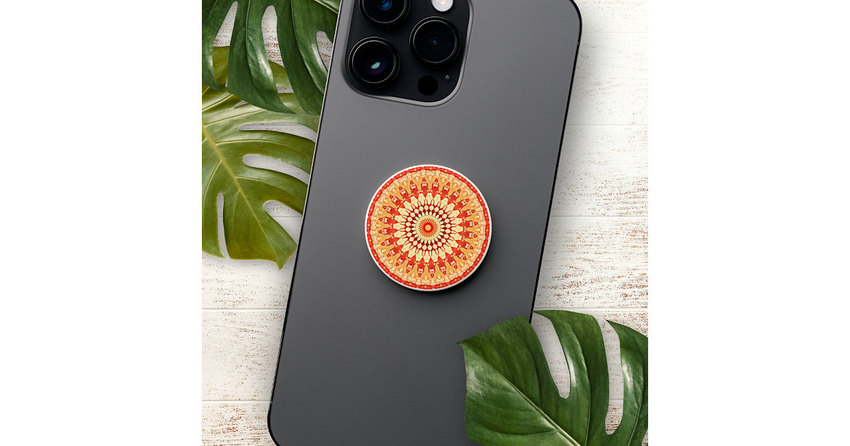Red Orange Yellow Aztec Sun Mandala Pattern PopSocket | Zazzle