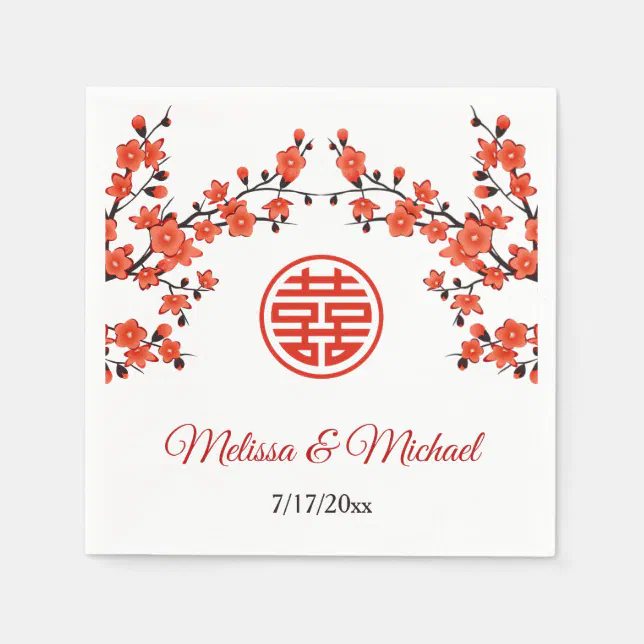 Red Oriental Blossoms Chinese Wedding Custom Napkins | Zazzle