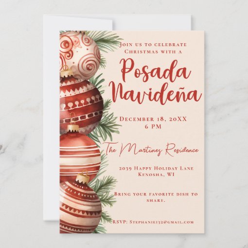 Red Ornament Festive Mexican Posada Navideña Invitation | Zazzle