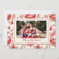 Red Ornament Toile Christmas Holiday Photo Card | Zazzle