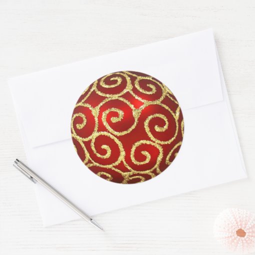 Red Ornament with Gold Swirls Sticker | Zazzle