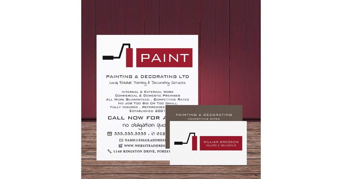 Red Paint Roller, Painter & Decorator Advertising Flyer | Zazzle