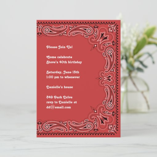 Red Paisley Bandana Invitation | Zazzle