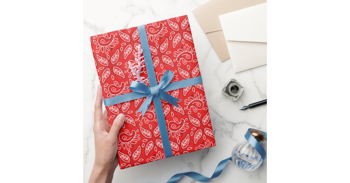 Red Paisley pattern Country Western wrapping paper | Zazzle