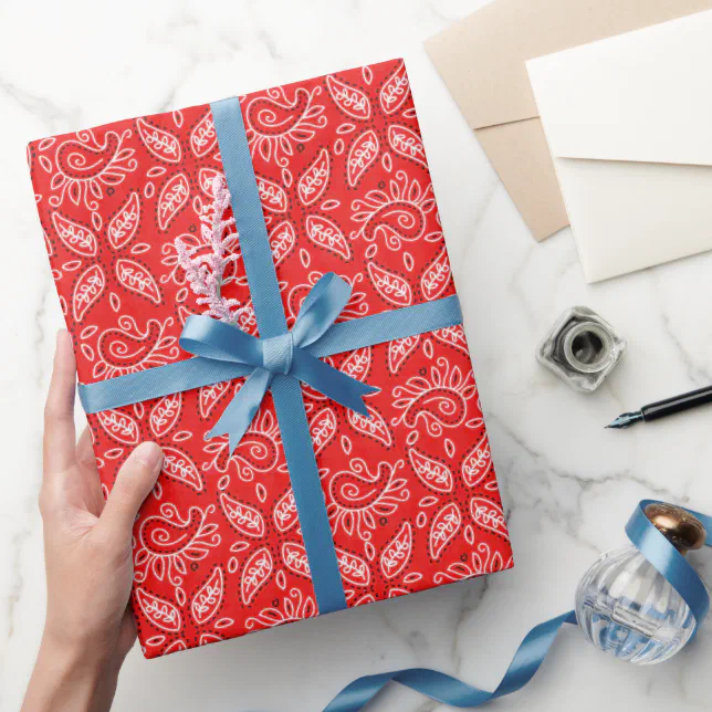 Red Paisley pattern Country Western wrapping paper | Zazzle