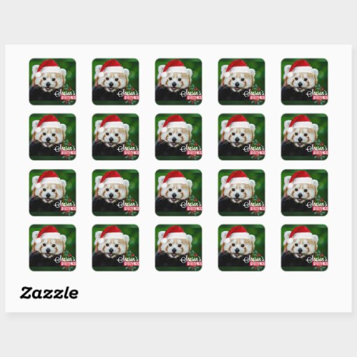 Red Panda Santa Square Sticker | Zazzle