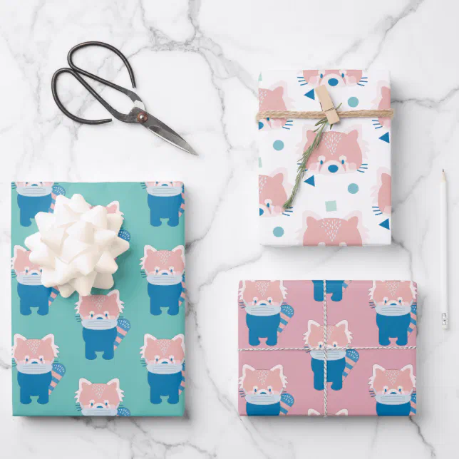 Red Panda with Mask Pattern Wrapping Paper Sheets | Zazzle