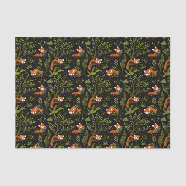 Red Pandas in the Forest Black Tissue Paper | Zazzle