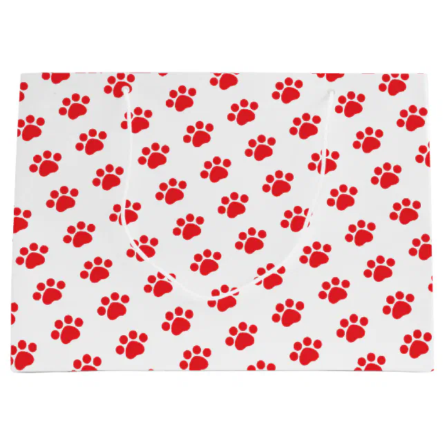Red Paw Print Pattern Large Gift Bag | Zazzle