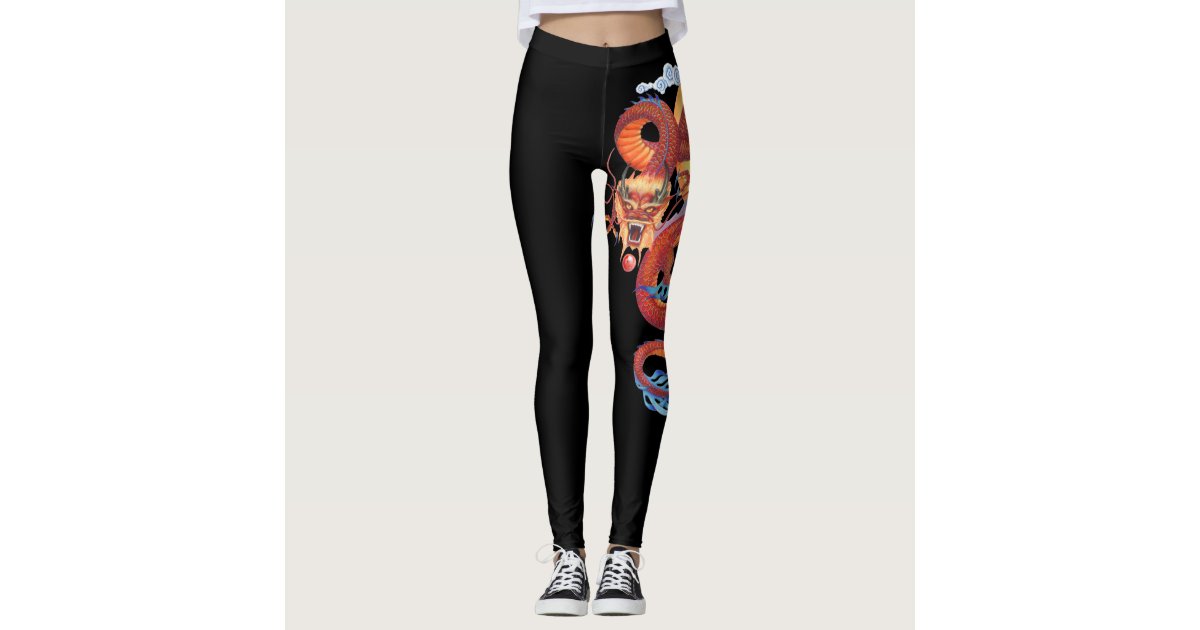 Red Pearl Chinese Dragon Leggings | Zazzle