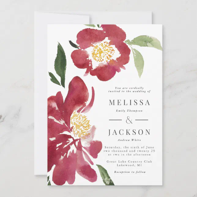 Red Peonies Wedding Invitation | Zazzle