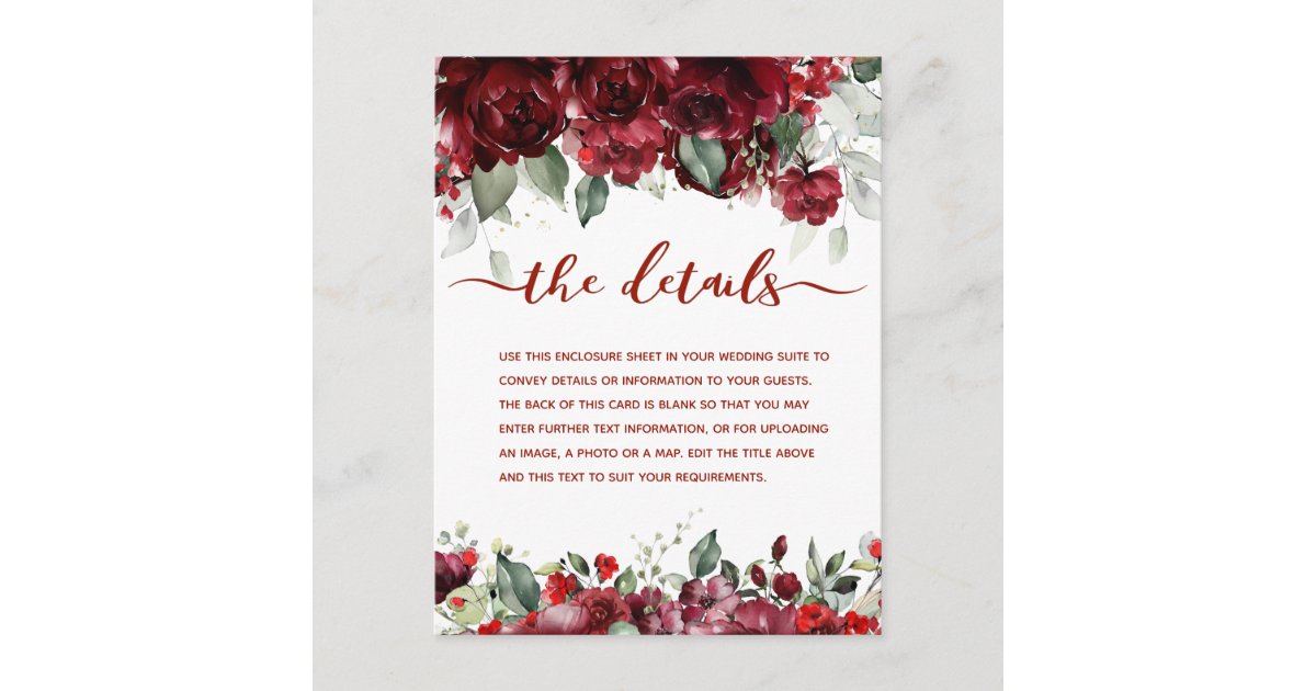 Red Peony Epiphany Wedding Details Accommodation Enclosure Card | Zazzle