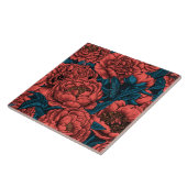 Red peony flowers and moths ceramic tile | Zazzle