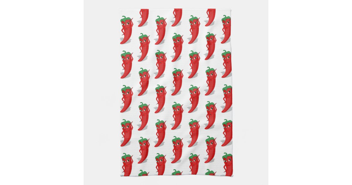 Red Pepper Diva Cartoon Vertical Pattern Kitchen Towel | Zazzle