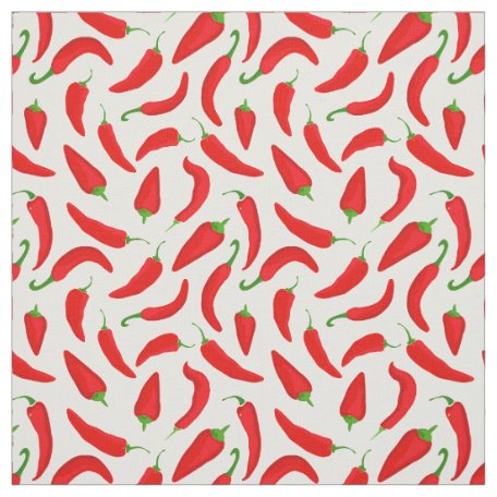 Bright Red and Green Chilli Pepper Food Pattern Fabric | Zazzle