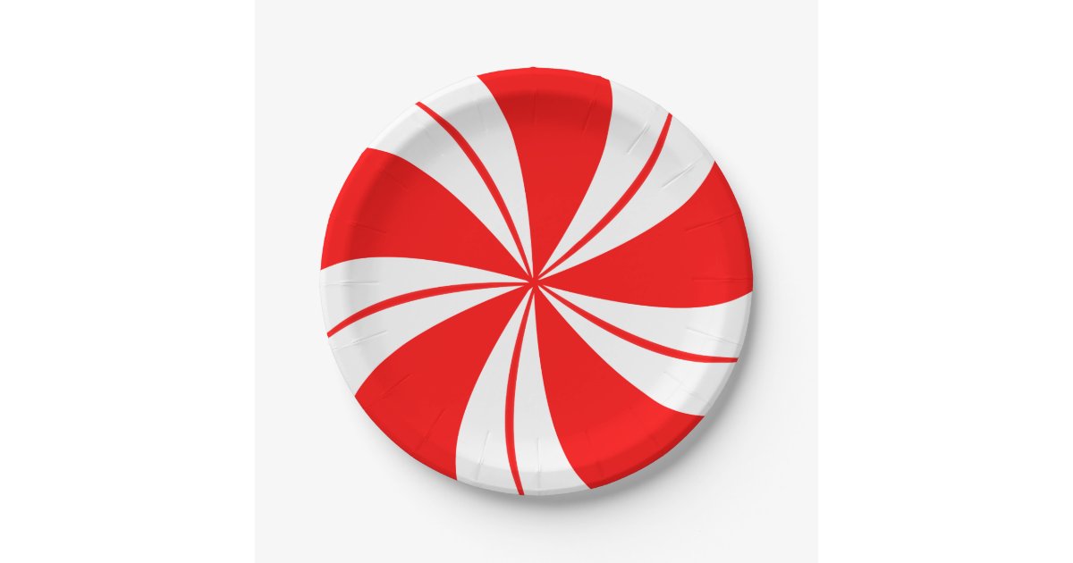 Red Peppermint Candy Christmas Party Plates | Zazzle