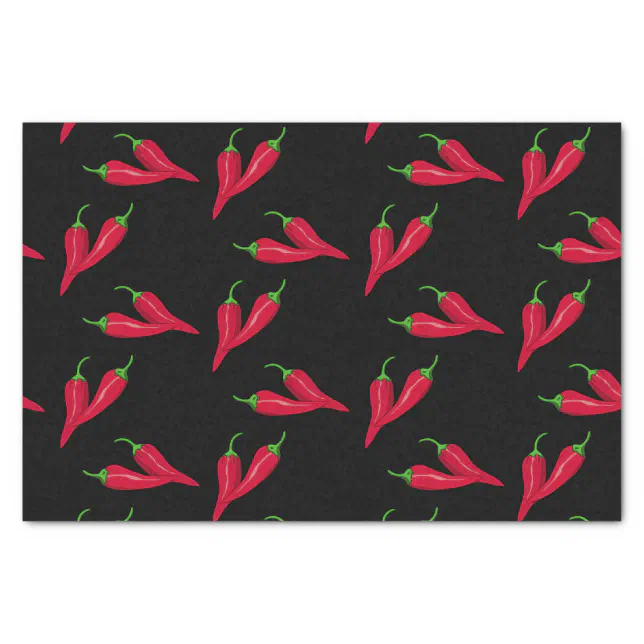 Red peppers pattern, chili pepper on black paper | Zazzle