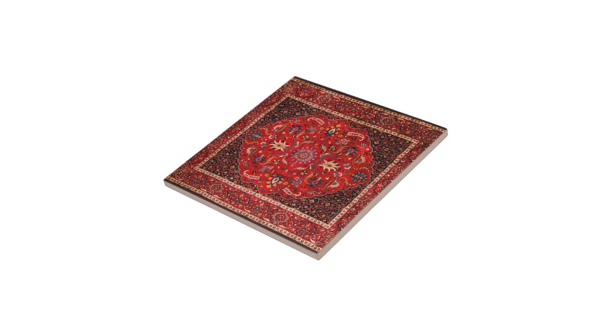Red Persian Rug from Mashhad Tile | Zazzle